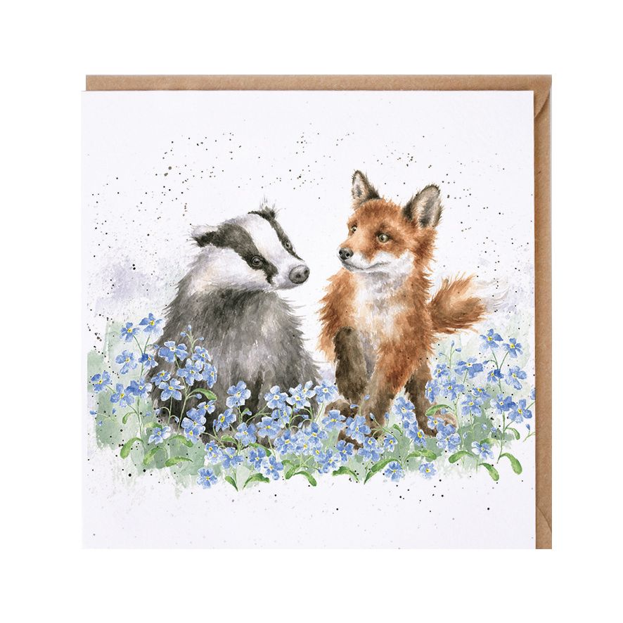 Forget Me Not Badger and Fox Wrendale Greeting Card | Just for Ewe